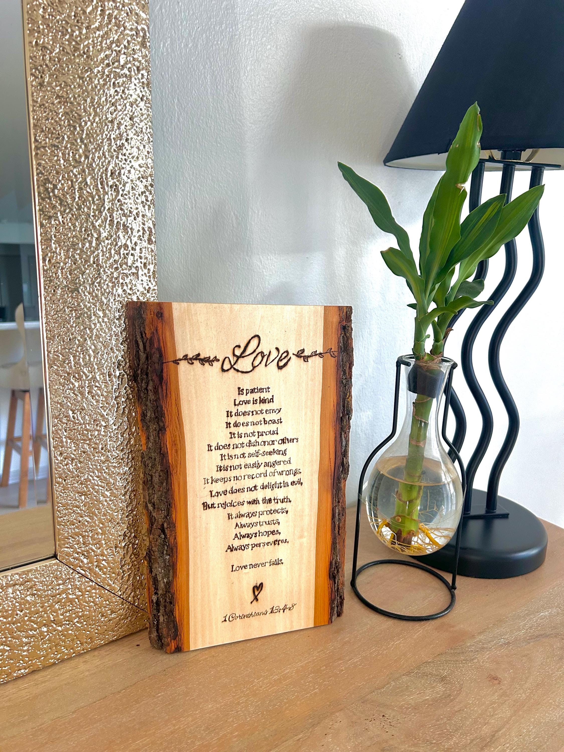 Woodburned Love Plaque: 1 Corinthians 13 Verse, Rustic Handmade Decor ...