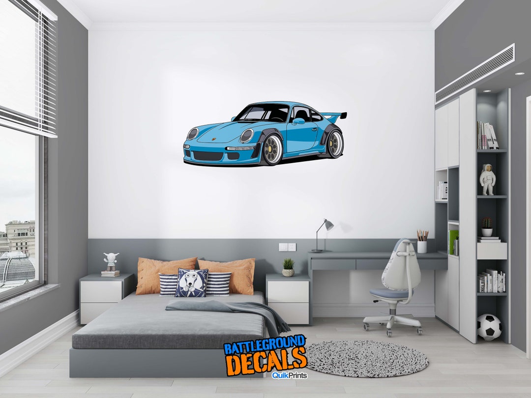 Light Blue Sports Car Decal Full Color Printed Wall Decal Custom Colors ...