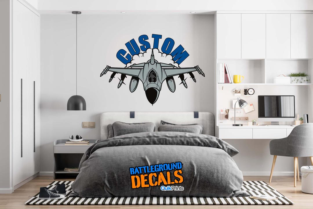 Fighter Jet With Name - Personalized Plane Wall Decal - Full Color ...