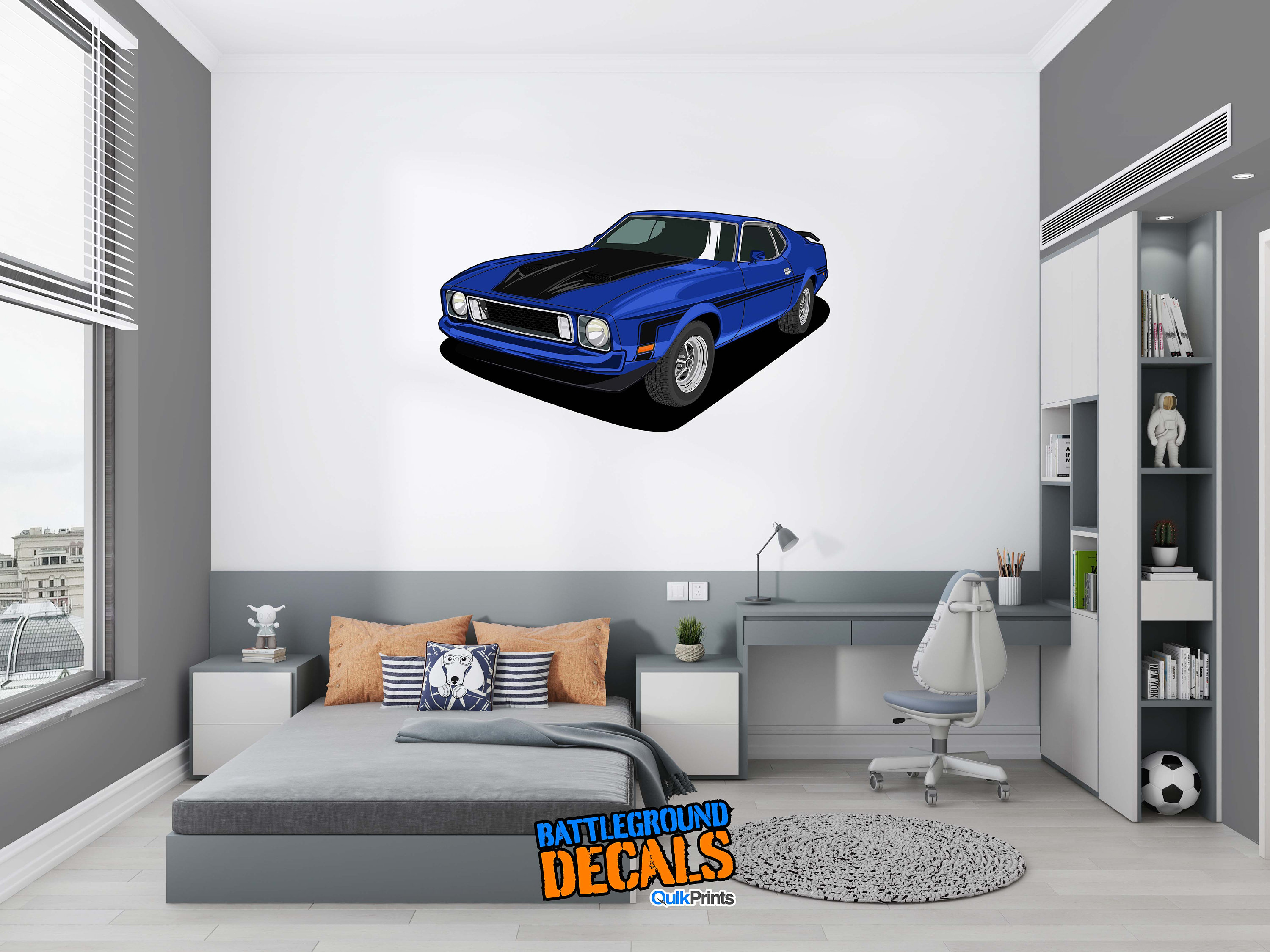 Blue American Muscle Car Wall Decal - Full Color Printed Wall Graphics ...