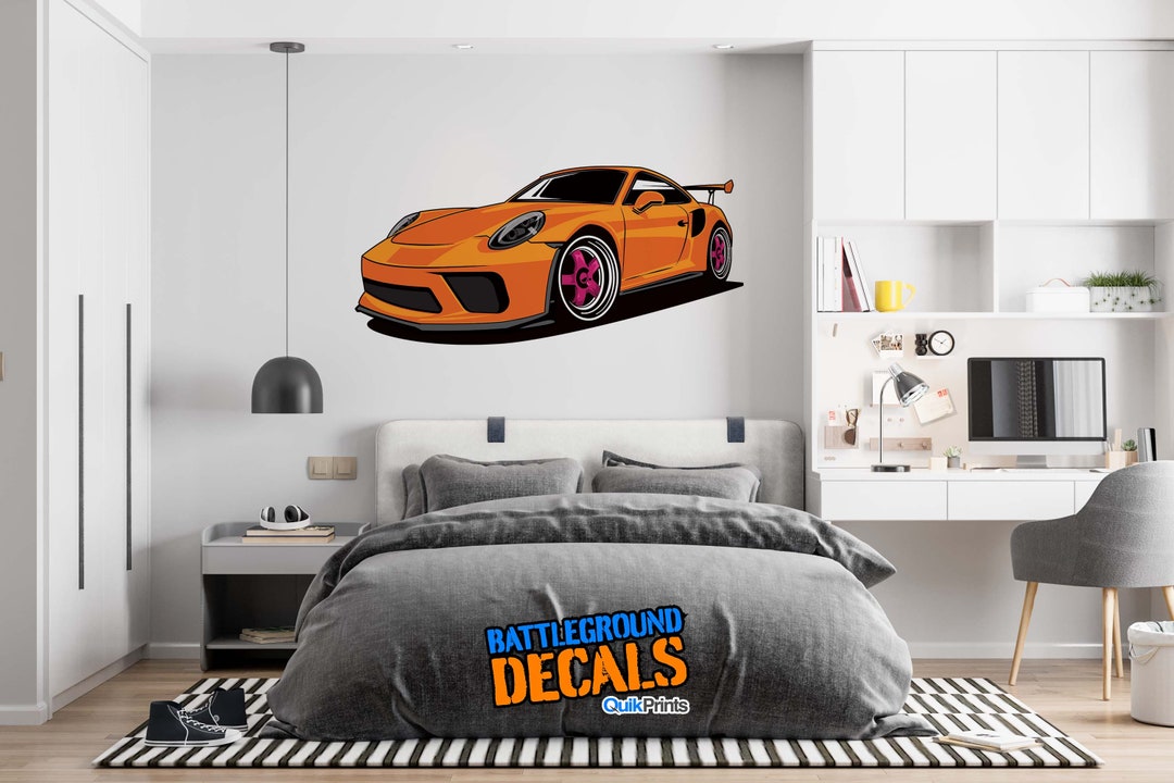 Orange Sports Car Decal - Full Color Printed Wall Graphics - Etsy