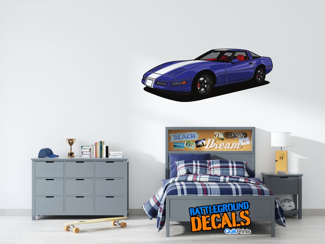 Blue Retro Corvette Wall Decal Full Color Printed Wall Graphics - Etsy