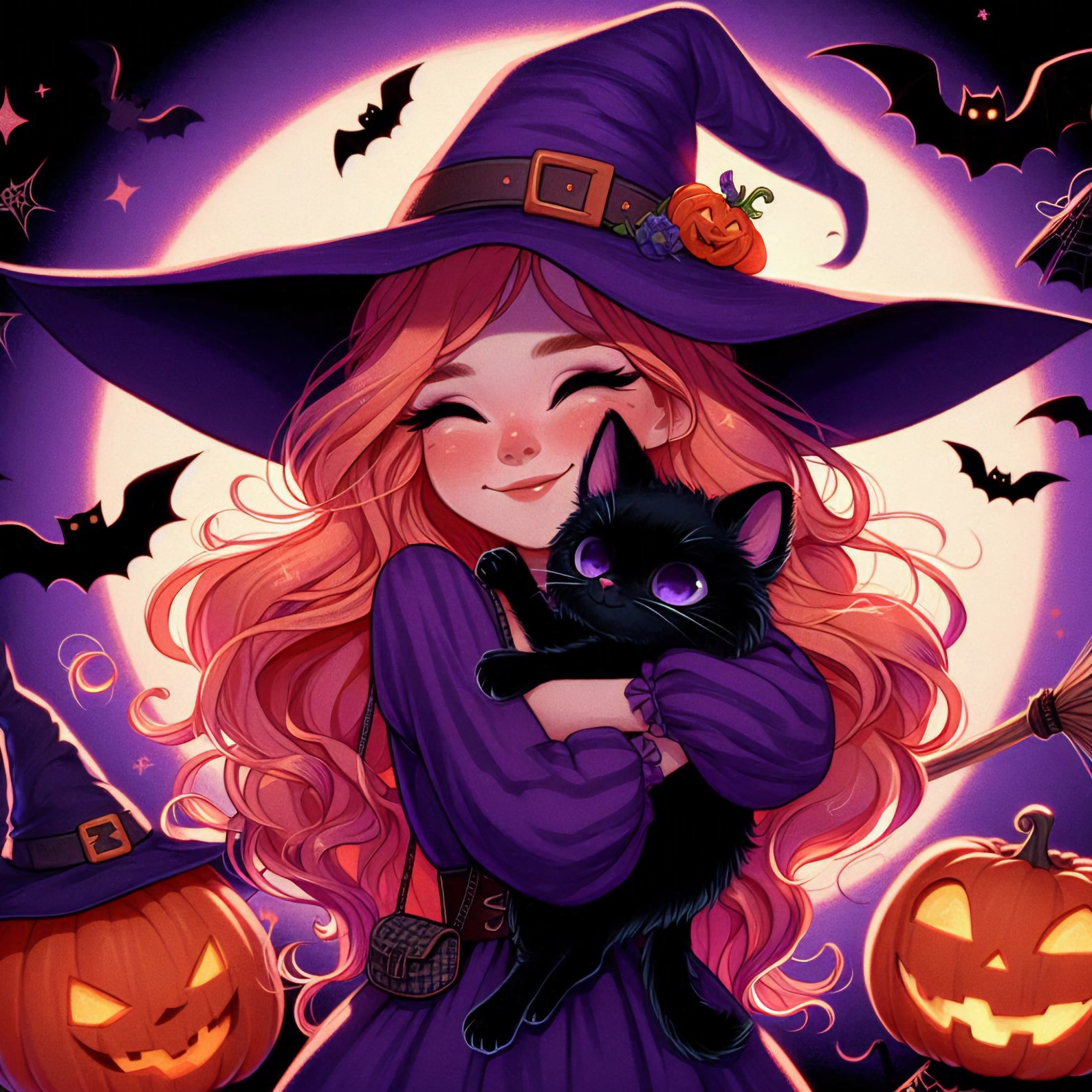 Witch and Her Black Cat - Etsy