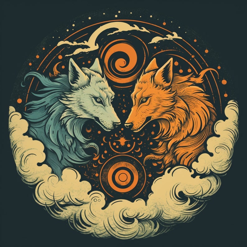 Hati and Skol , Sun and the Moon - Etsy