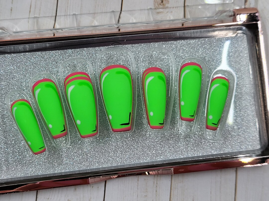 Neon Green Comic Press on Nails: Reusable Handmade Gel Nails - Etsy