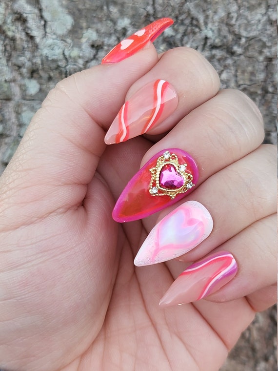 I Heart You Luxury Press on Nails Coffin Shape Stiletto Shape Square Shape Nail Art Handmade Gift Love Valentine s Day Etsy Australia
