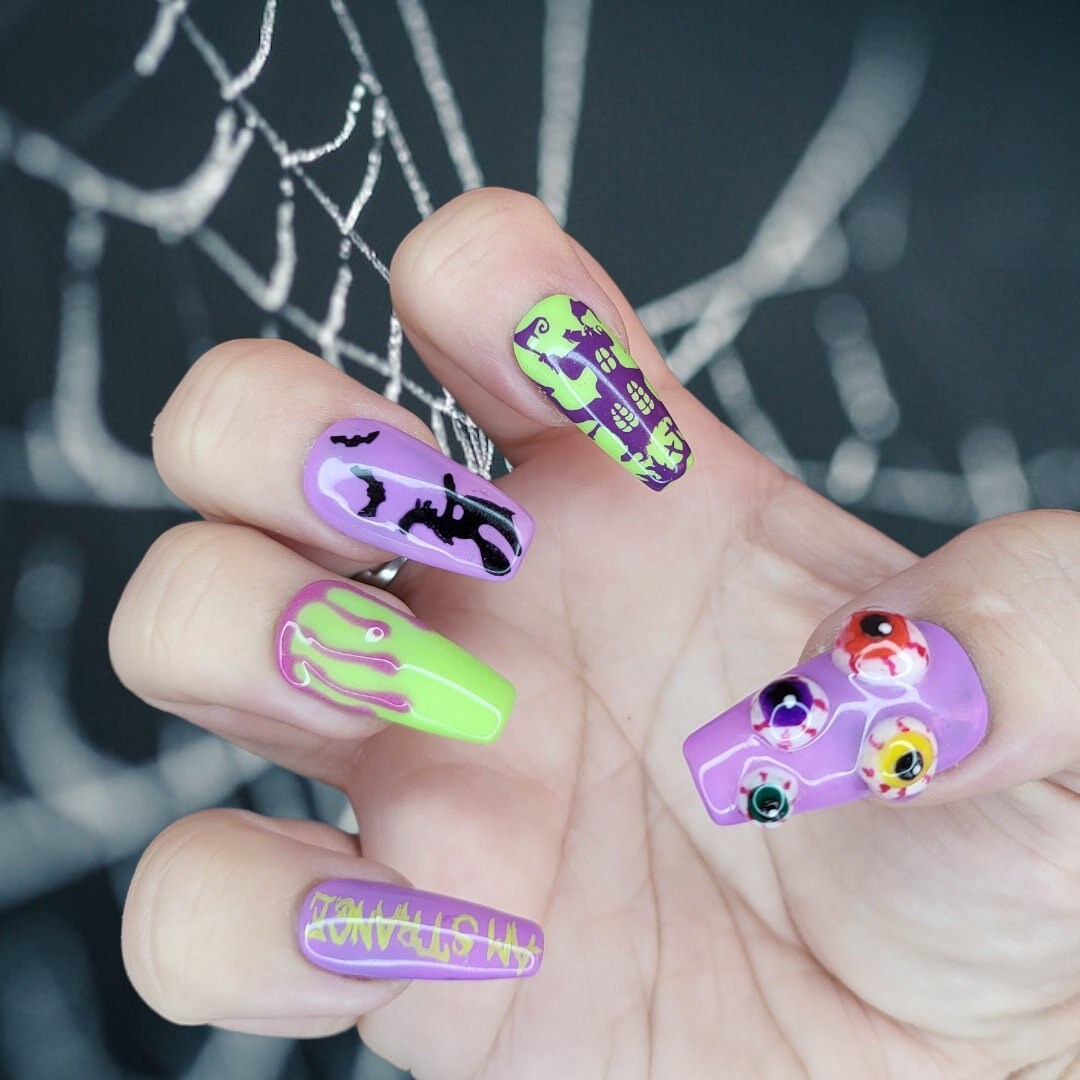 Monster Mash Press on Nails: 3D Eyeballs, Spooky Halloween Nail Art - Etsy