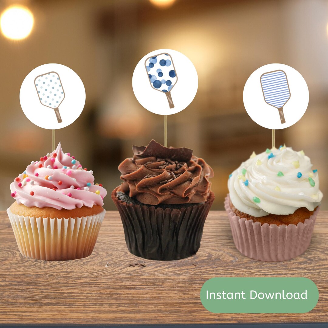 Pickleball Party Cupcake Toppers, Cupcake Picks & Party Decorations for ...