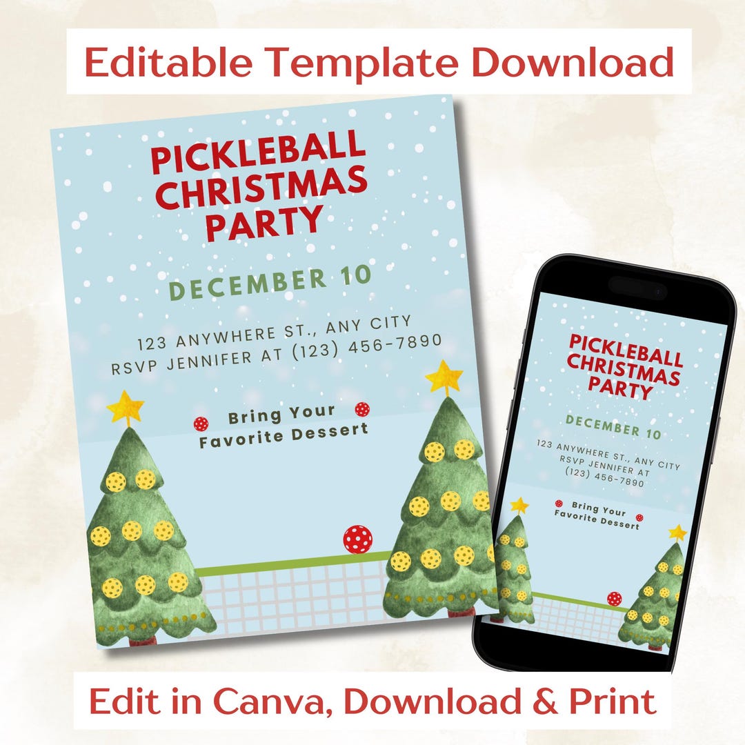 Editable Pickleball Christmas Party Invitation Template (digital ...