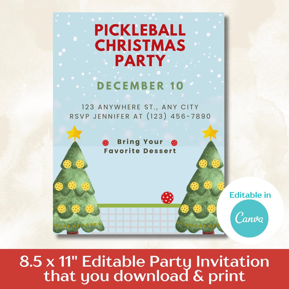 Editable Pickleball Christmas Party Invitation Template (digital ...