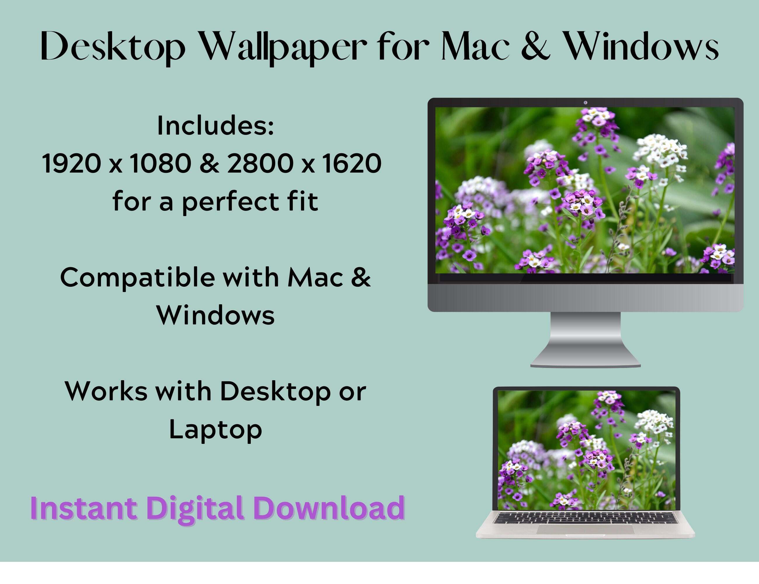 Floral Desktop Wallpaper Photo Windows & MacBook Wallpaper Aesthetic Desktop Background Pretty ...