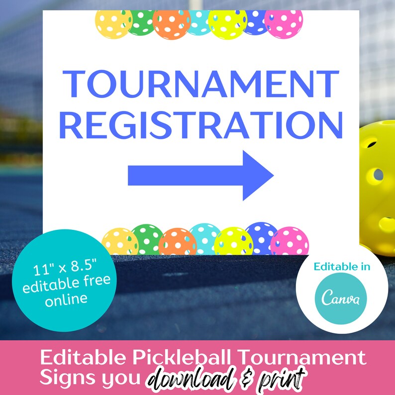 Editable Pickleball Tournament Sign Template: Printable Tourney Sign ...