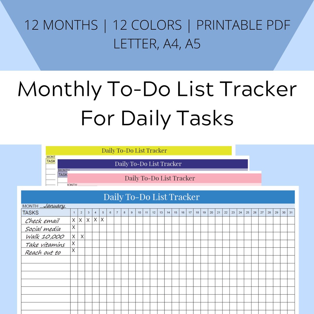 Printable to Do List Task Tracker 12 Colored Daily Habit Tracker Sheets ...