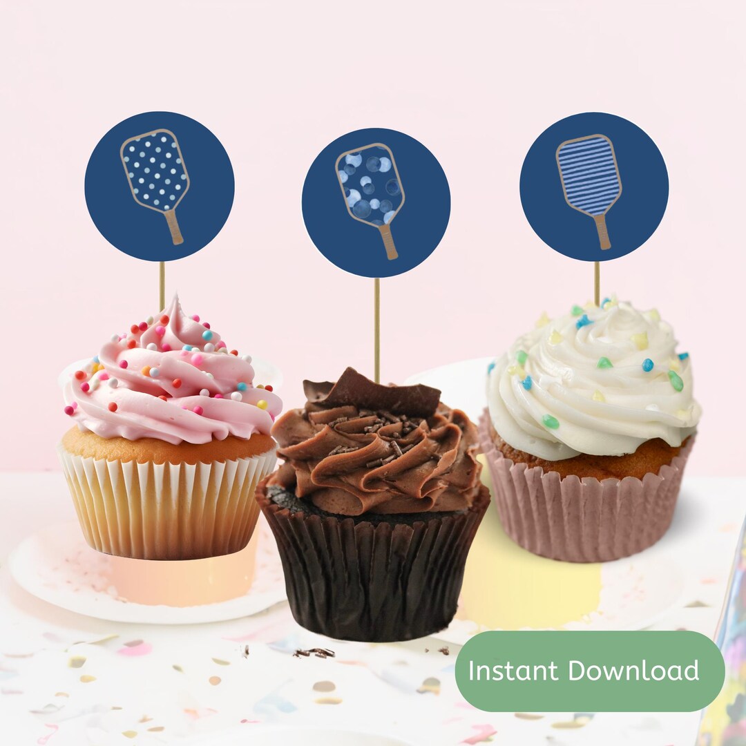 Pickleball Party Cupcake Toppers, Cupcake Picks & Party Decorations ...