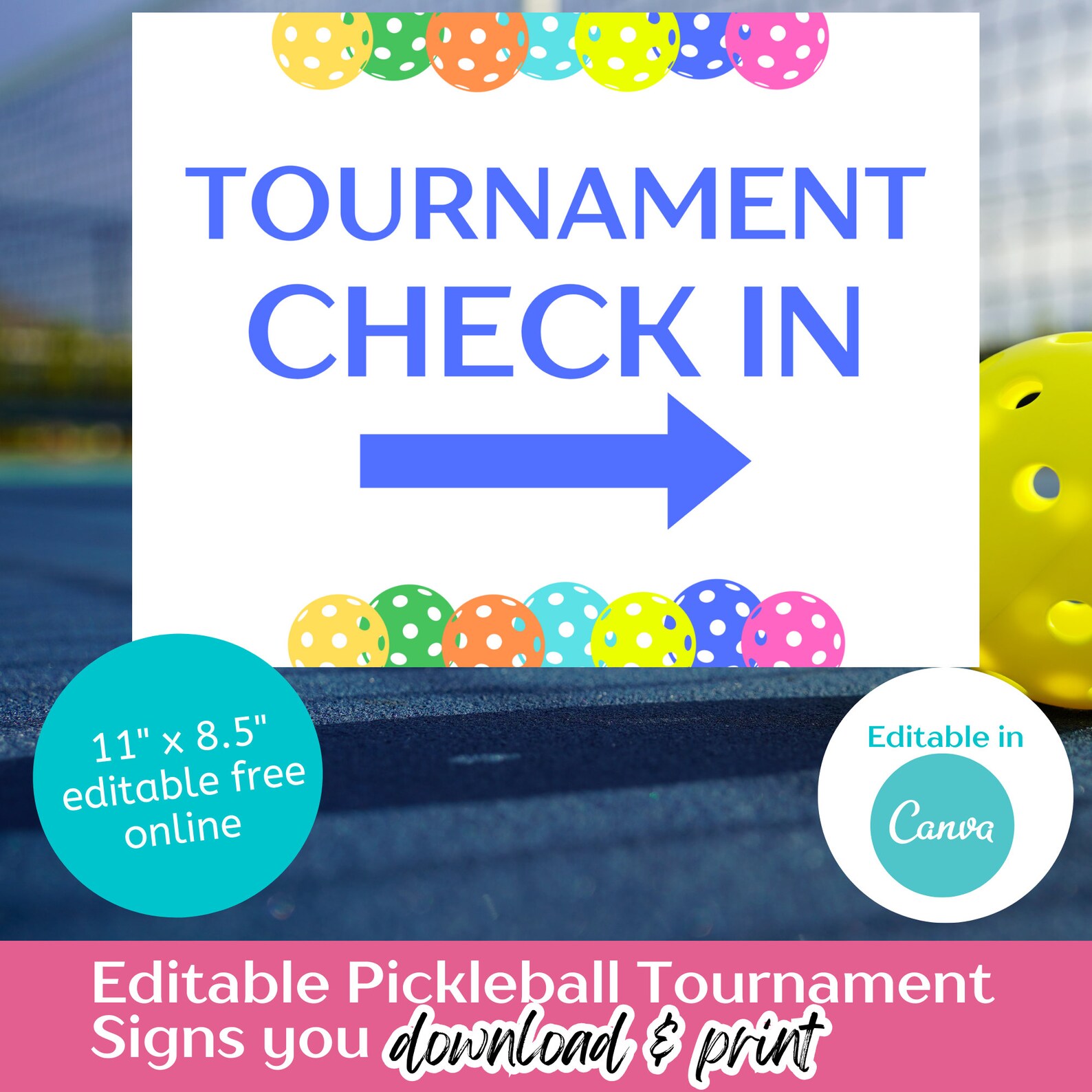 Editable Pickleball Tournament Sign Template: Printable Tourney Sign ...