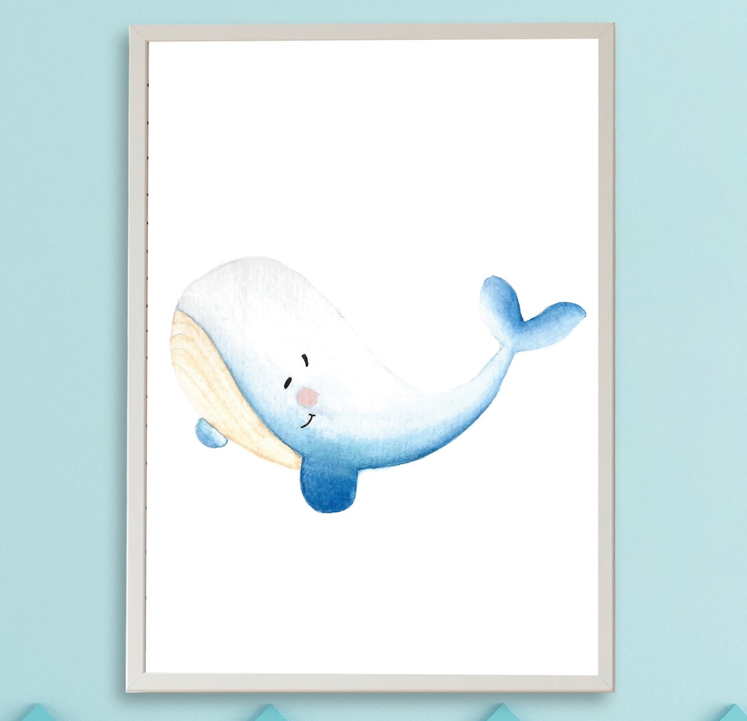 Watercolor Ocean Animal Nursery Print, Cute Baby Whale Art, Perfect for ...