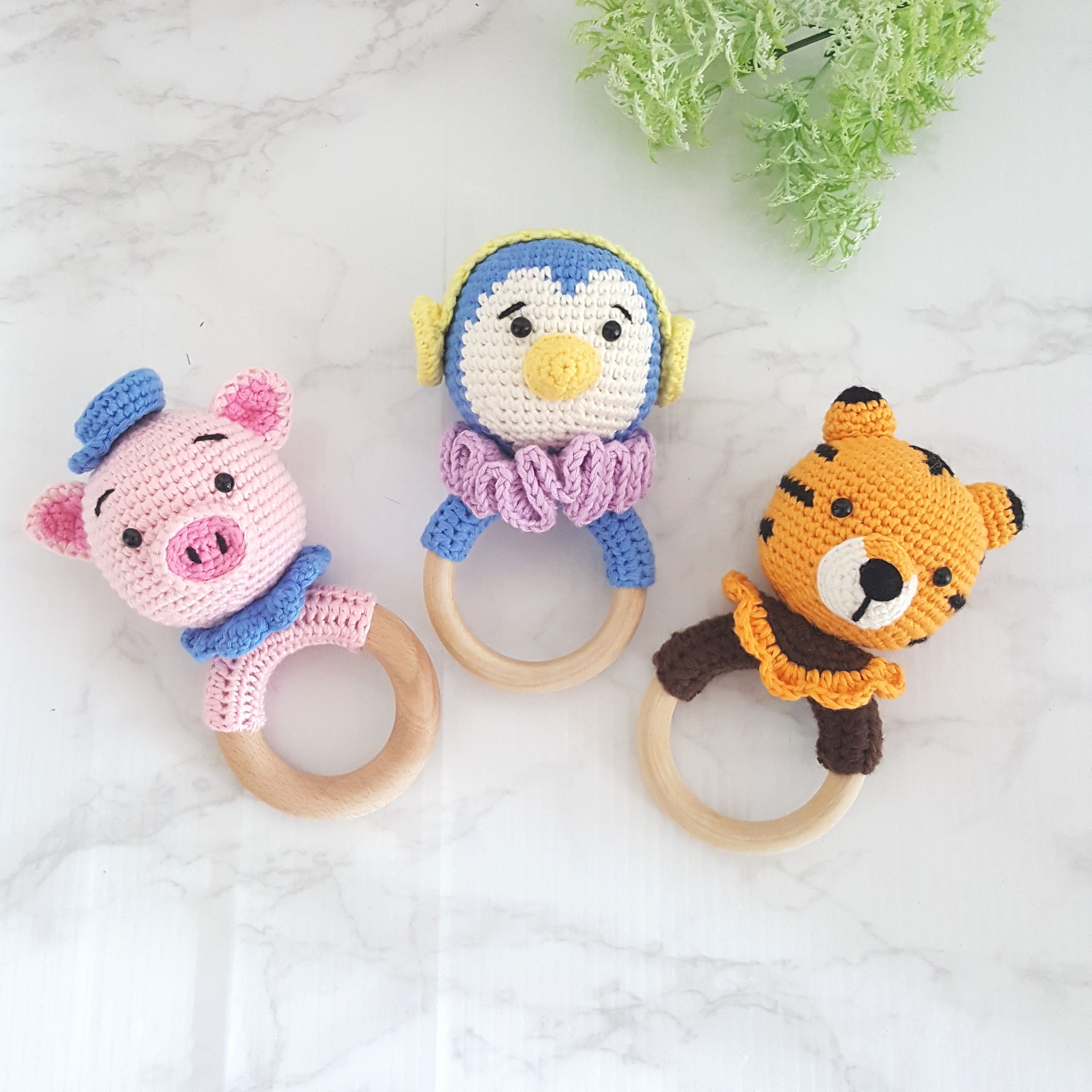Crochet plush toy Baby Rattle _ Animal Set 2Pattern | Etsy