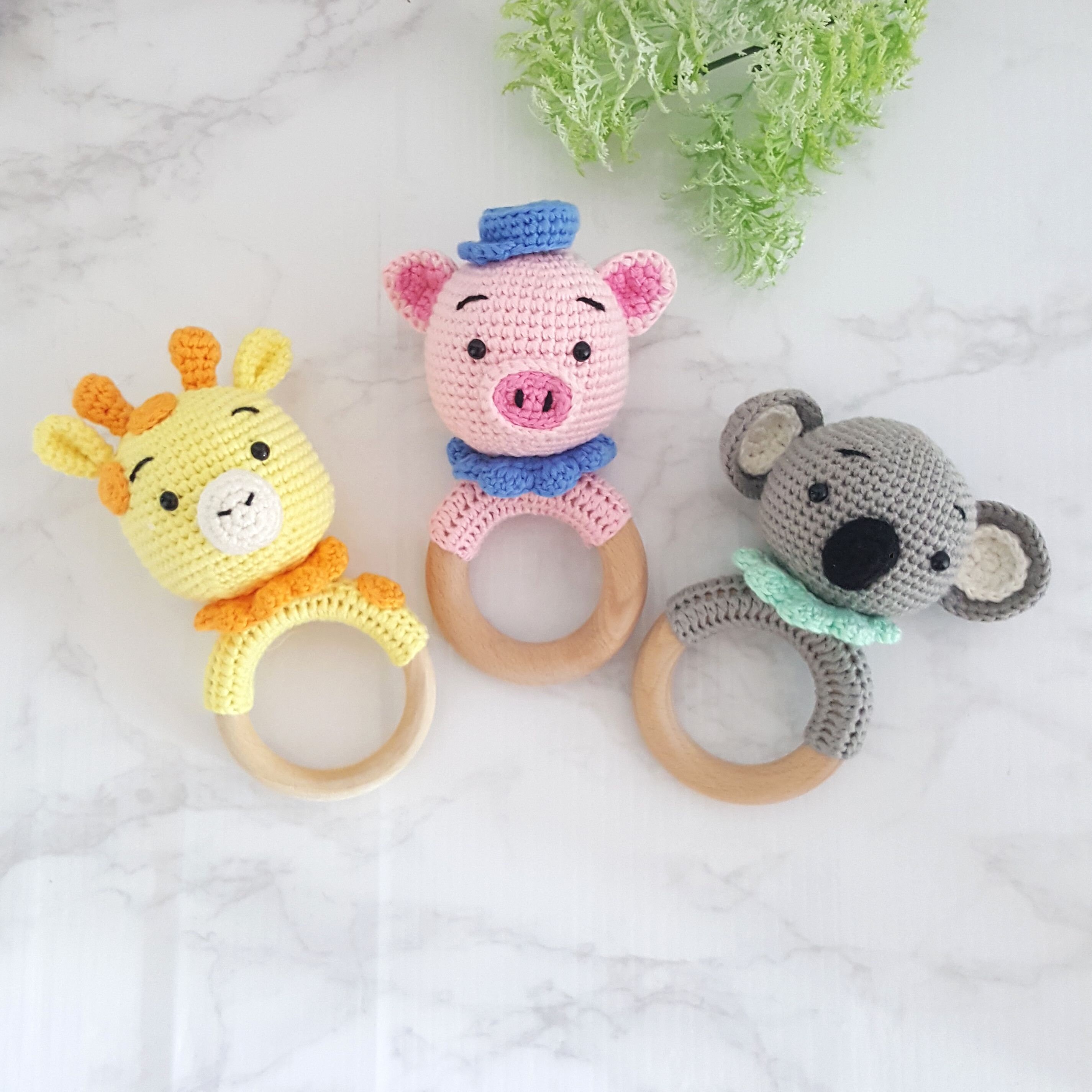 Crochet plush toy Baby Rattle _ Animal Set 2Pattern | Etsy