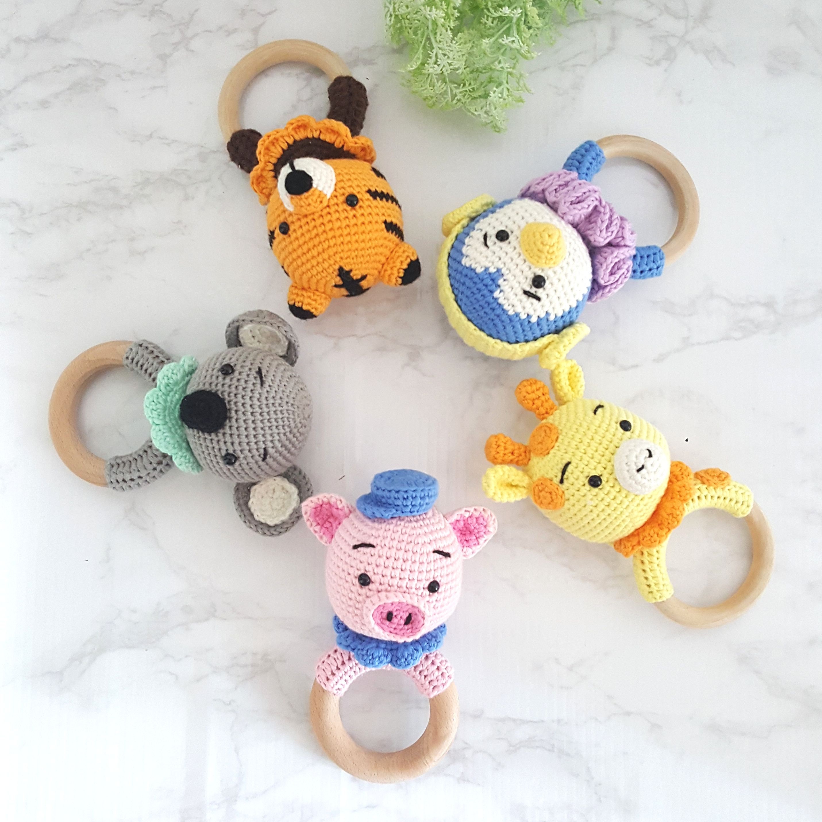 Crochet plush toy Baby Rattle _ Animal Set 2Pattern | Etsy