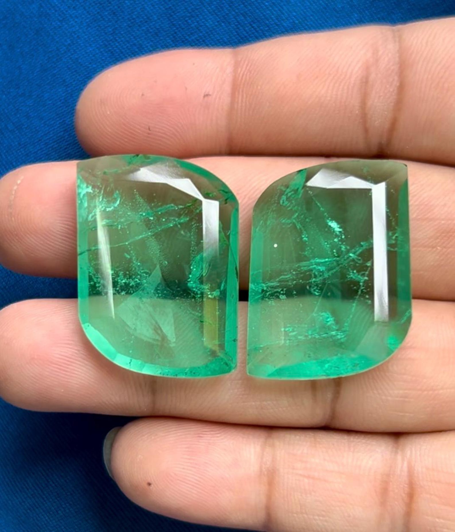 Natural Colombian Emerald Cut Pair Gemstone Emerald Doublet Fancy Shape ...