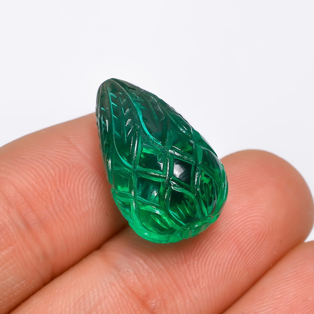 Carved Teardrop Lab Emerald Gemstone: 16 Ct, 19x13 Mm - Etsy
