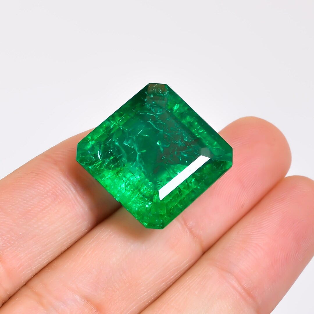 Lab Created Emerald Pendant: Square Cut Loose Gemstone, 29 Ct - Etsy