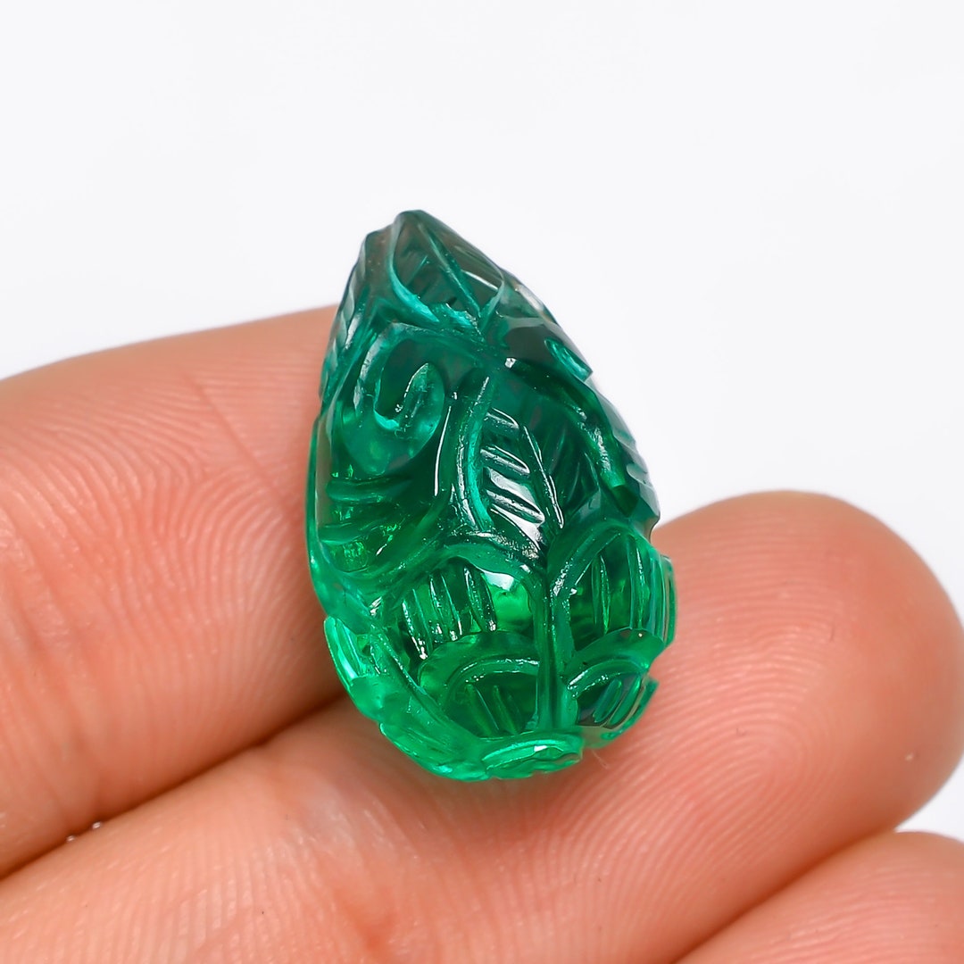 16.5 Ct. AAA Emerald Carved Cut Stone Lab Created Emerald Teardrop ...