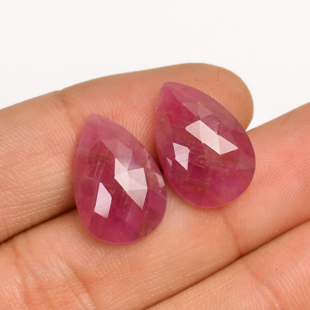 19 Ct Pink Ruby Rose Cut Pear Gemstone Pair: Faceted Loose Rubies ...