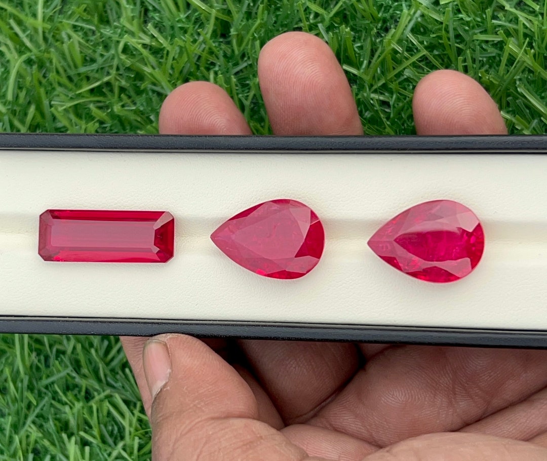 Lab Ruby Cut Gemstone Ruby Necklace Radiant Pear Shape Gemstone Cut ...