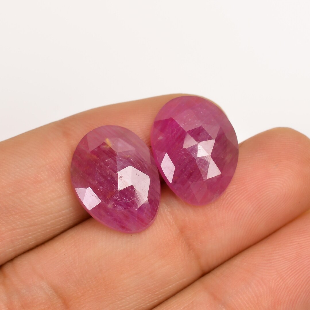 17 Ct Pink Ruby Rose Cut Gemstone Pair: Faceted Fancy Slices (17X12X4 ...