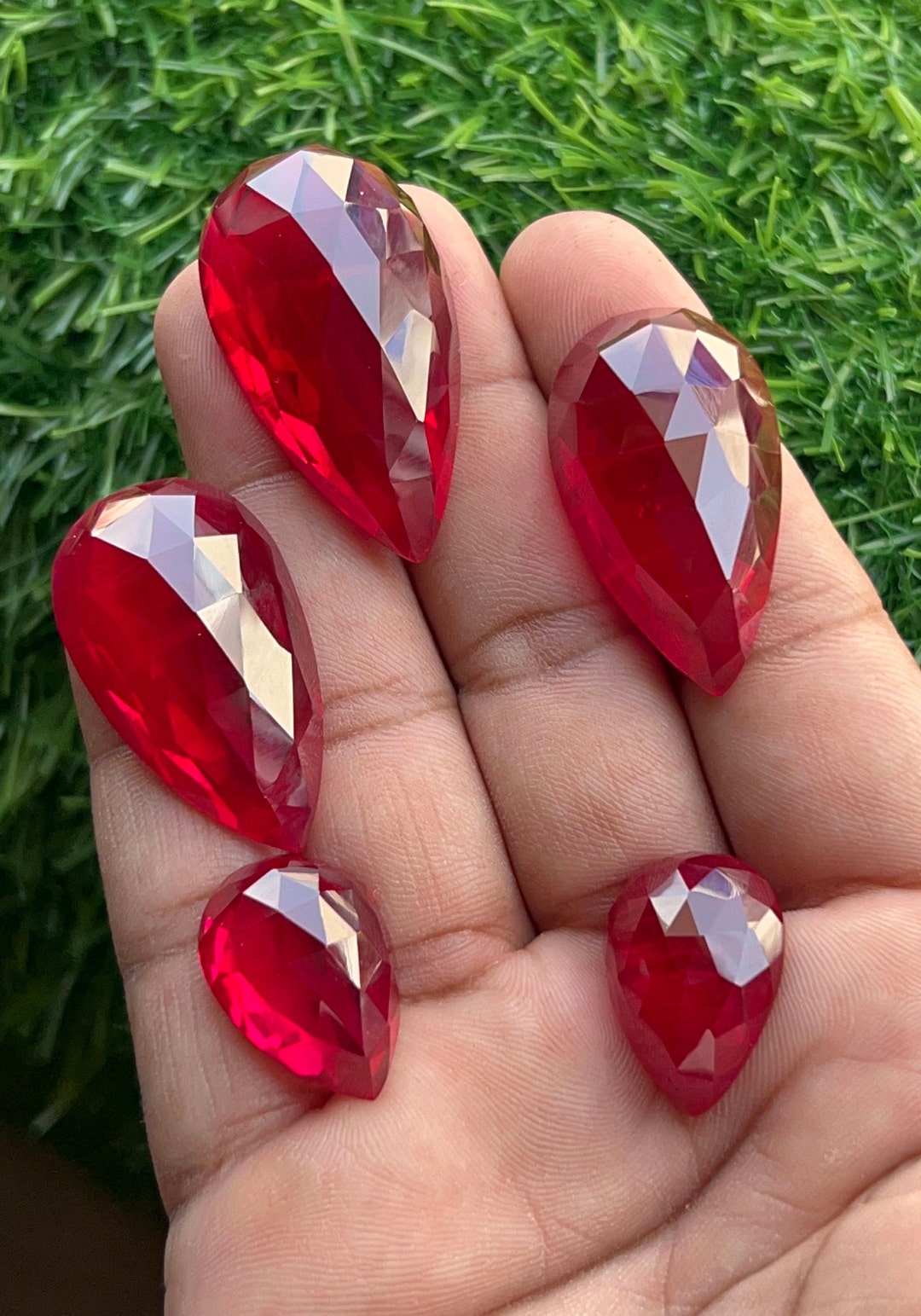 Lab Ruby Layout Rose Cut Pear Shape Slice Ruby Earrings Wedding Gift ...