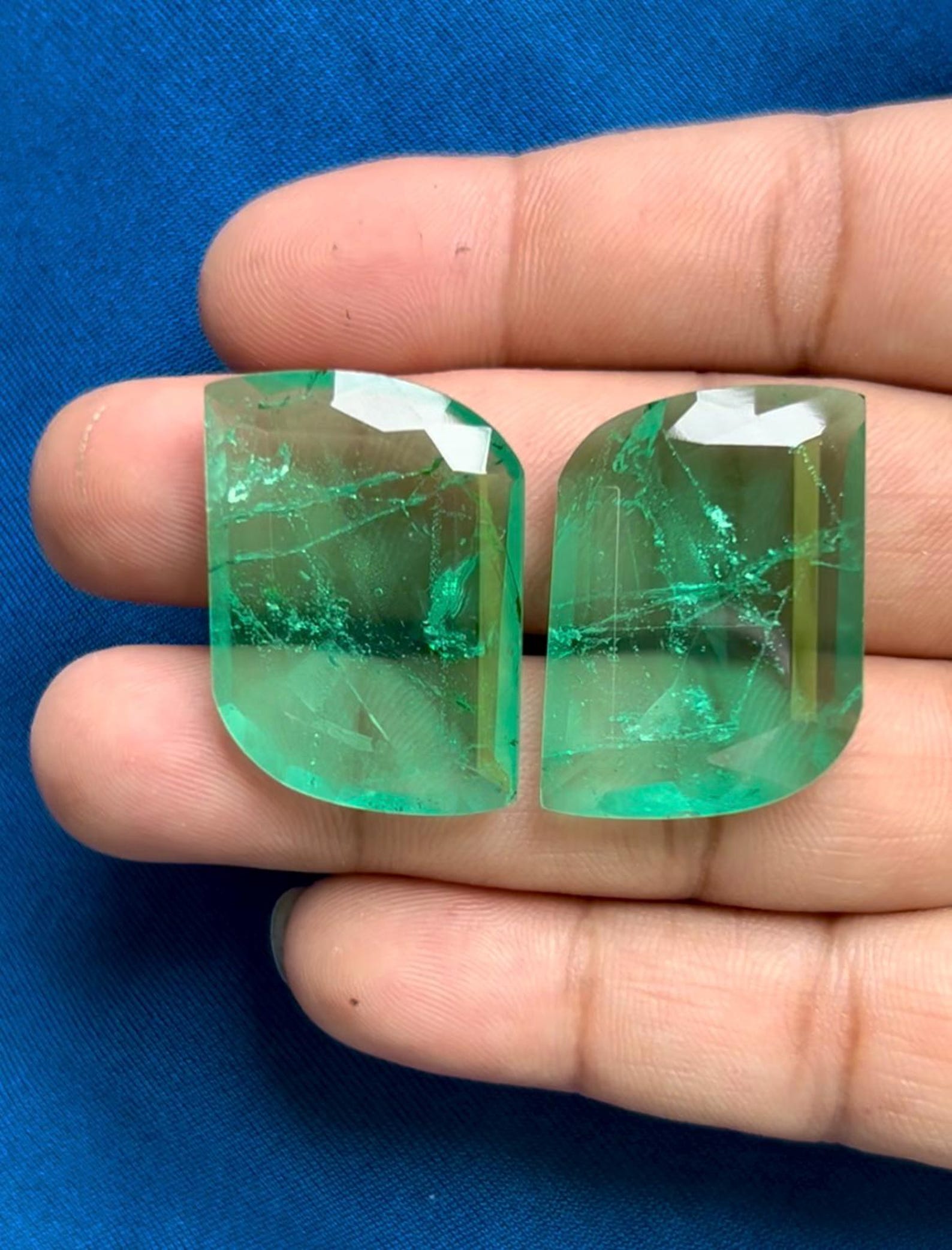 Natural Colombian Emerald Cut Pair Gemstone Emerald Doublet Fancy Shape ...