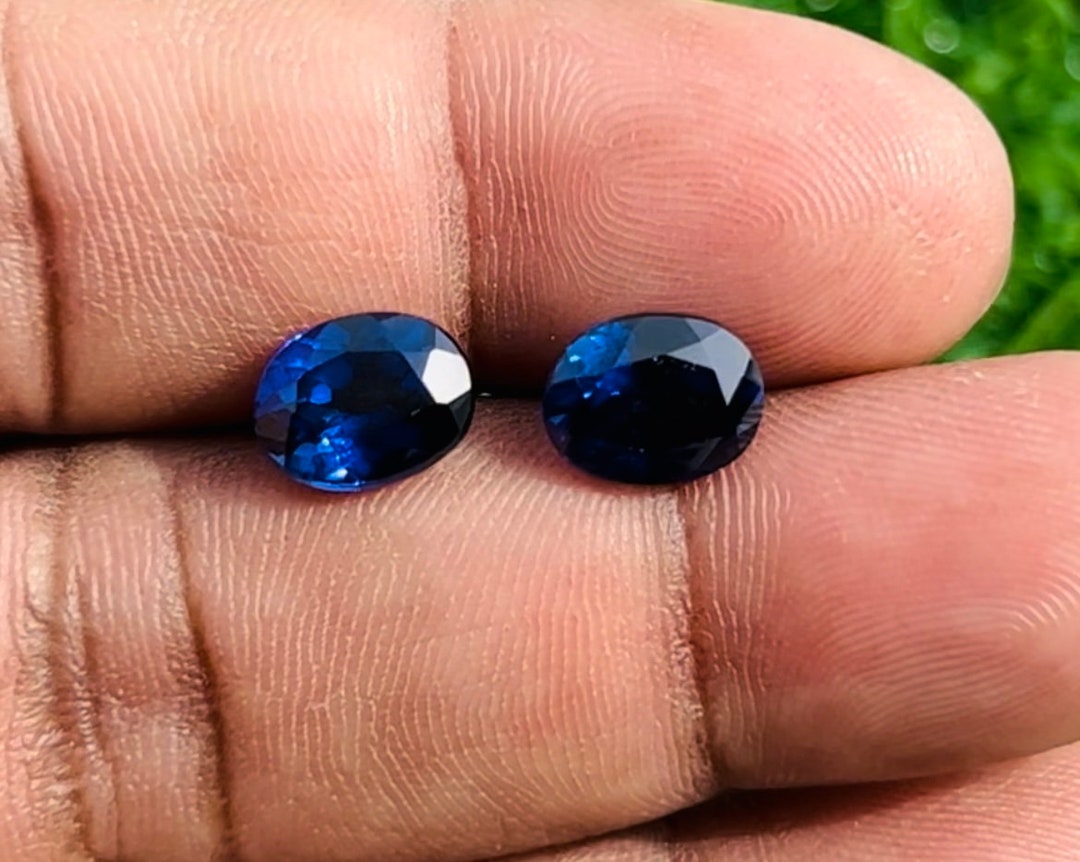 Lab Blue Sapphire Pair: Oval Cut Loose Gemstones (10x12x6 Mm) - Etsy