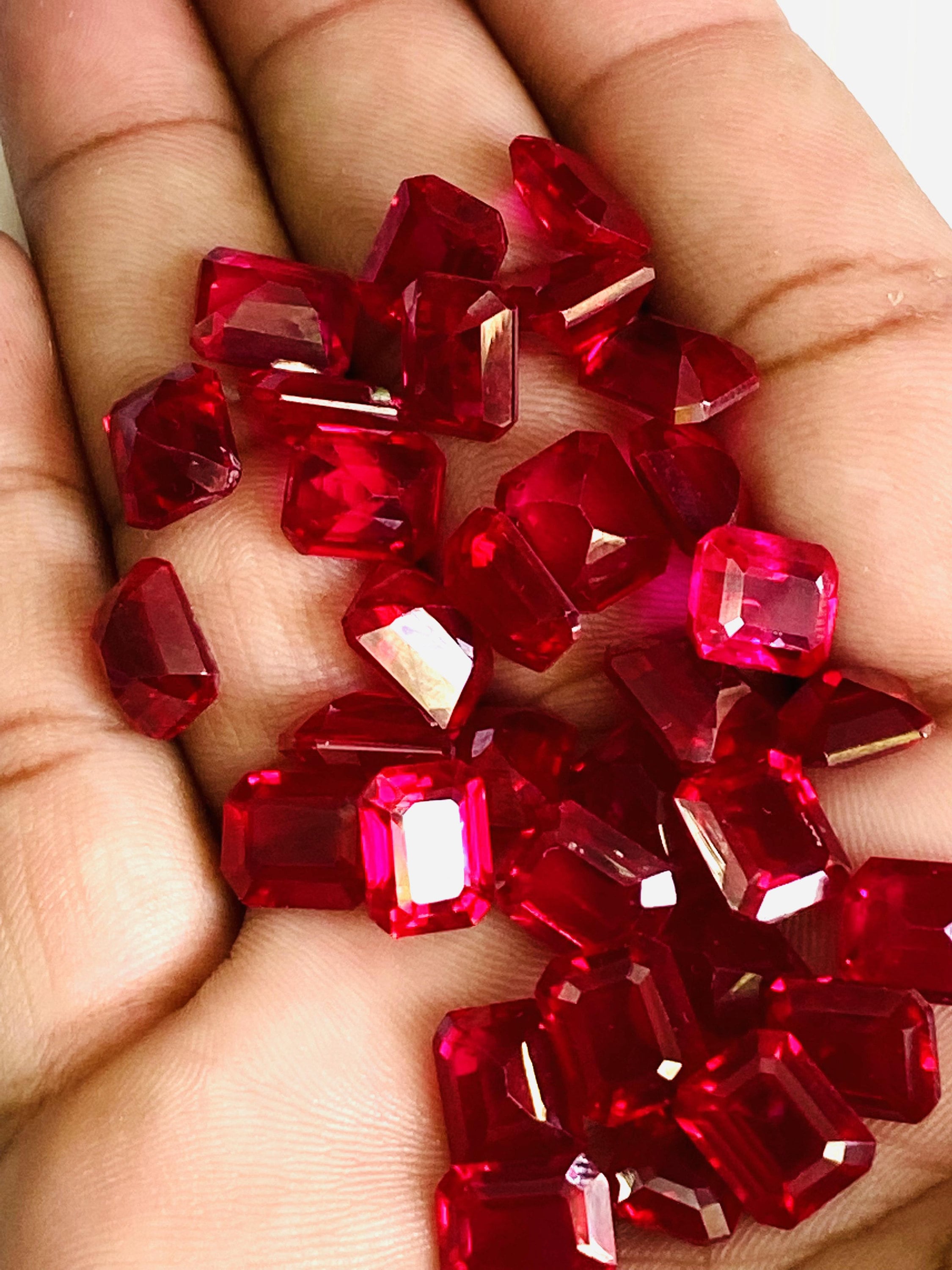 AAA Radiant Cut Lab Ruby Gemstone: Bright Red Faceted Jewelry (4x6 Mm ...