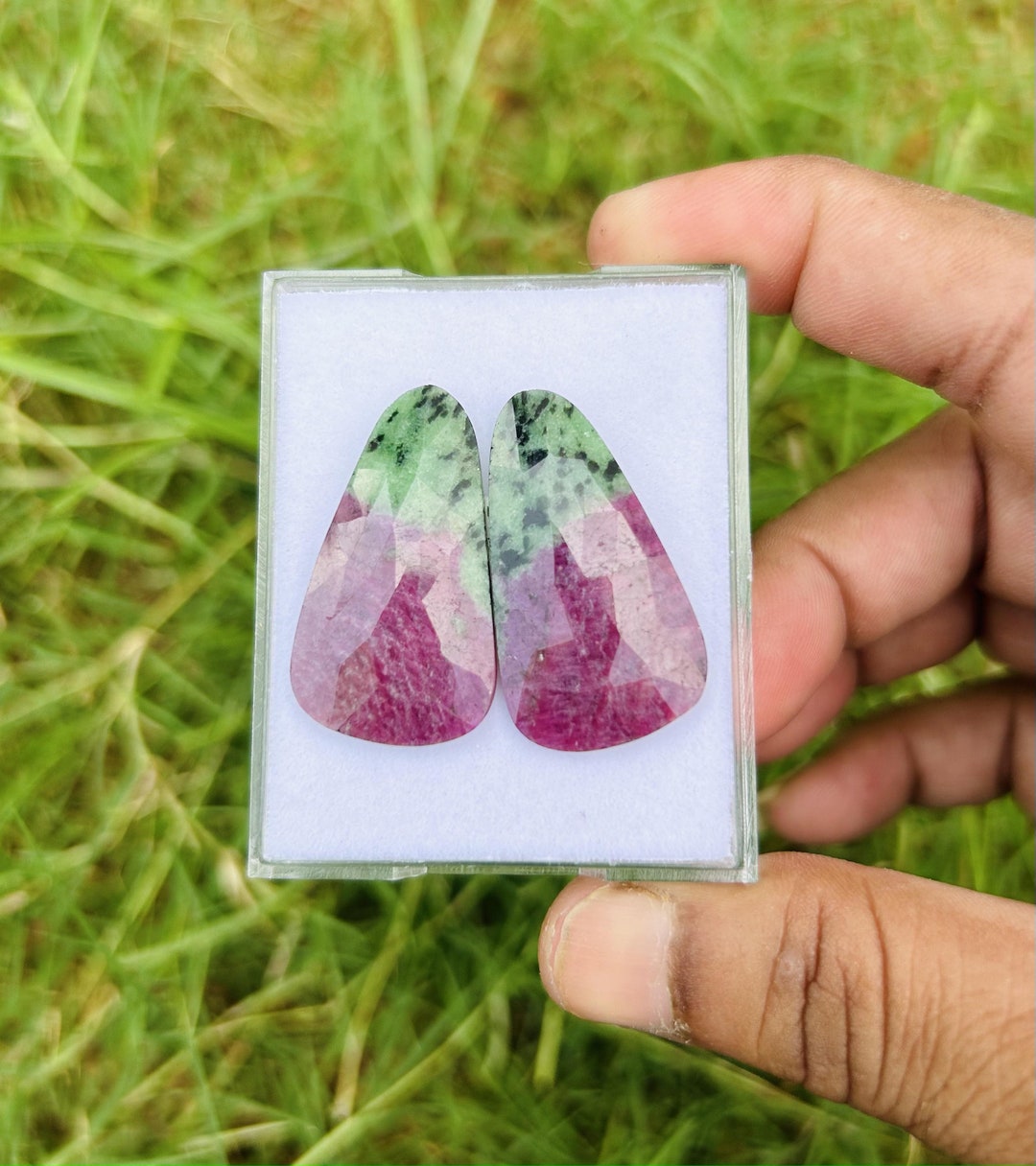 46 CT Natural Ruby Zoisite Rose Cut Pair Loose Ruby Slice Pair Fancy ...