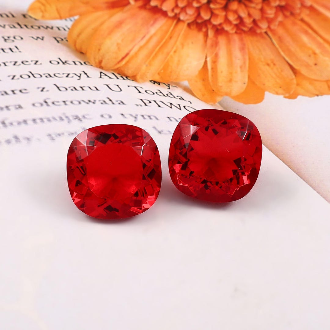 Lab Created Ruby Pair: 42 CT Cushion Cut Gemstone 18x18x9 MM - Etsy