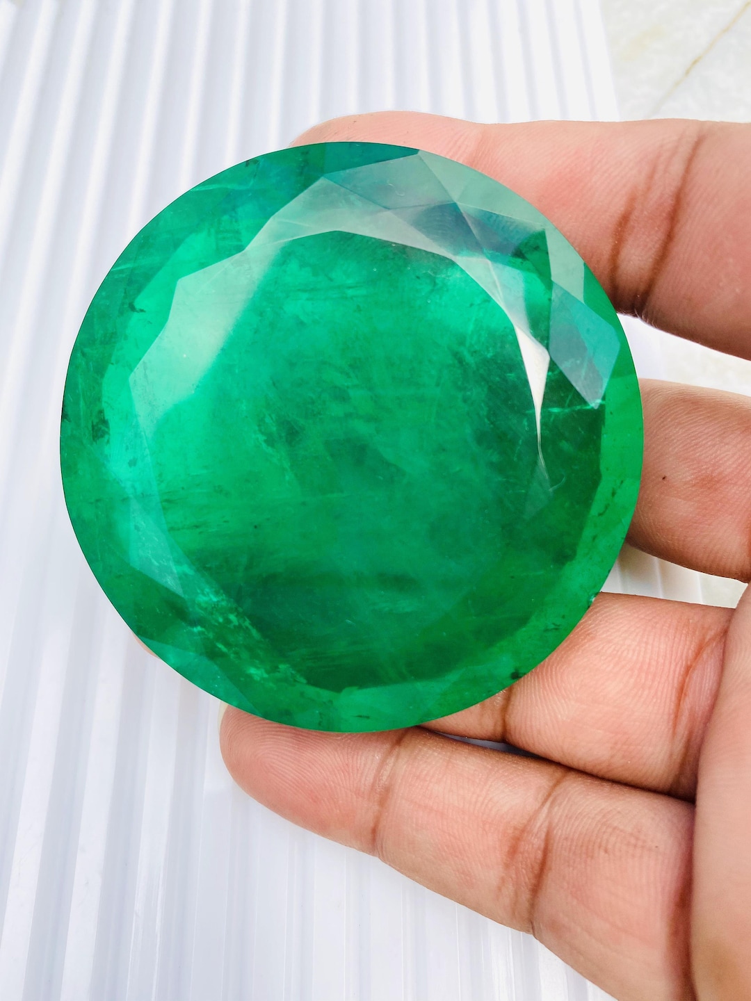 436 Ct AAA Emerald Doublet Round Cut Loose Gemstone (60x60x13mm) - Etsy
