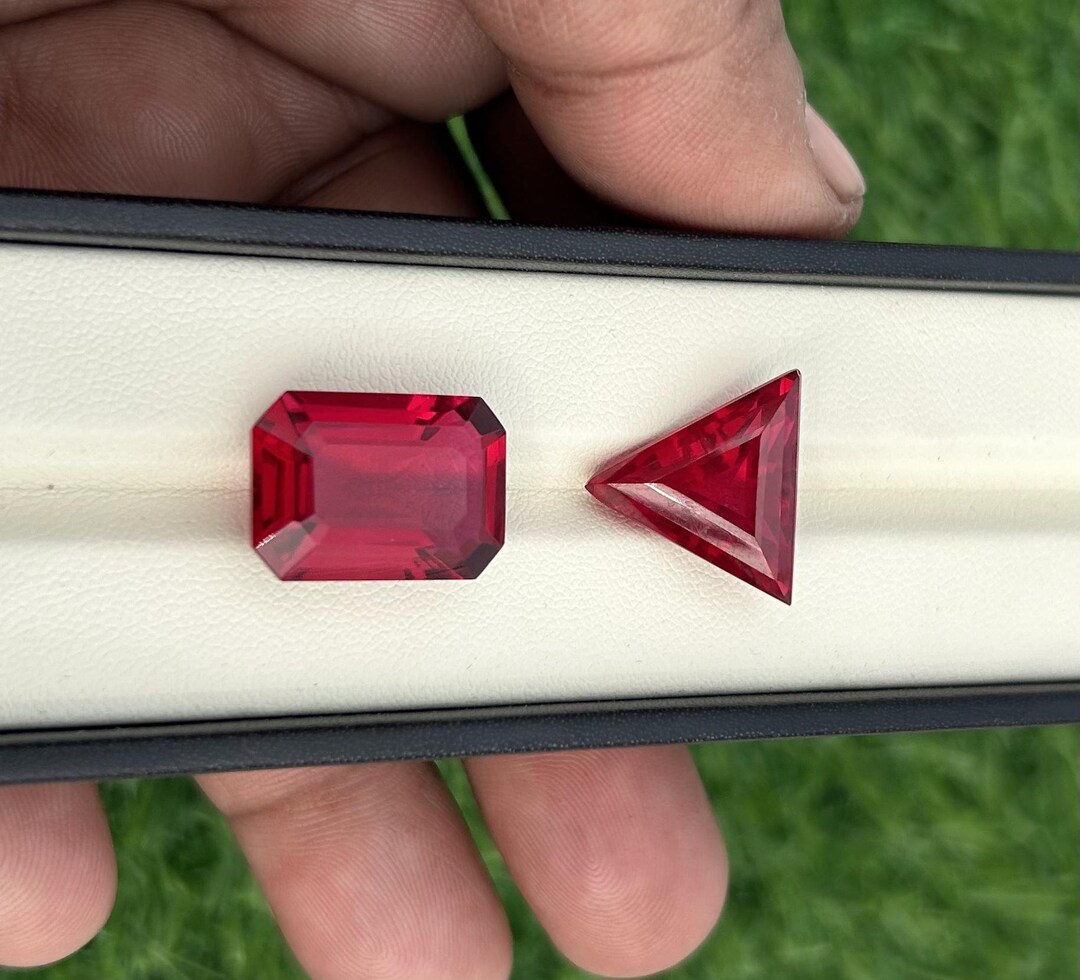 Lab Ruby Cut Gemstone Ruby Necklace Radiant Trillion Shape Gemstone Cut ...