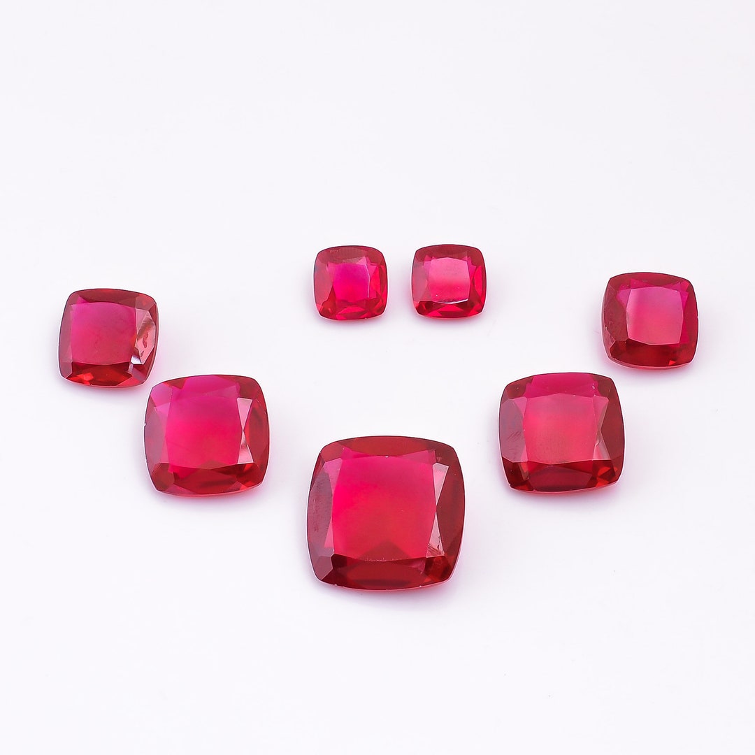 95.5 Ct Lab Created Ruby: Cushion Cut Gemstone, 7 Pcs for Jewelry - Etsy