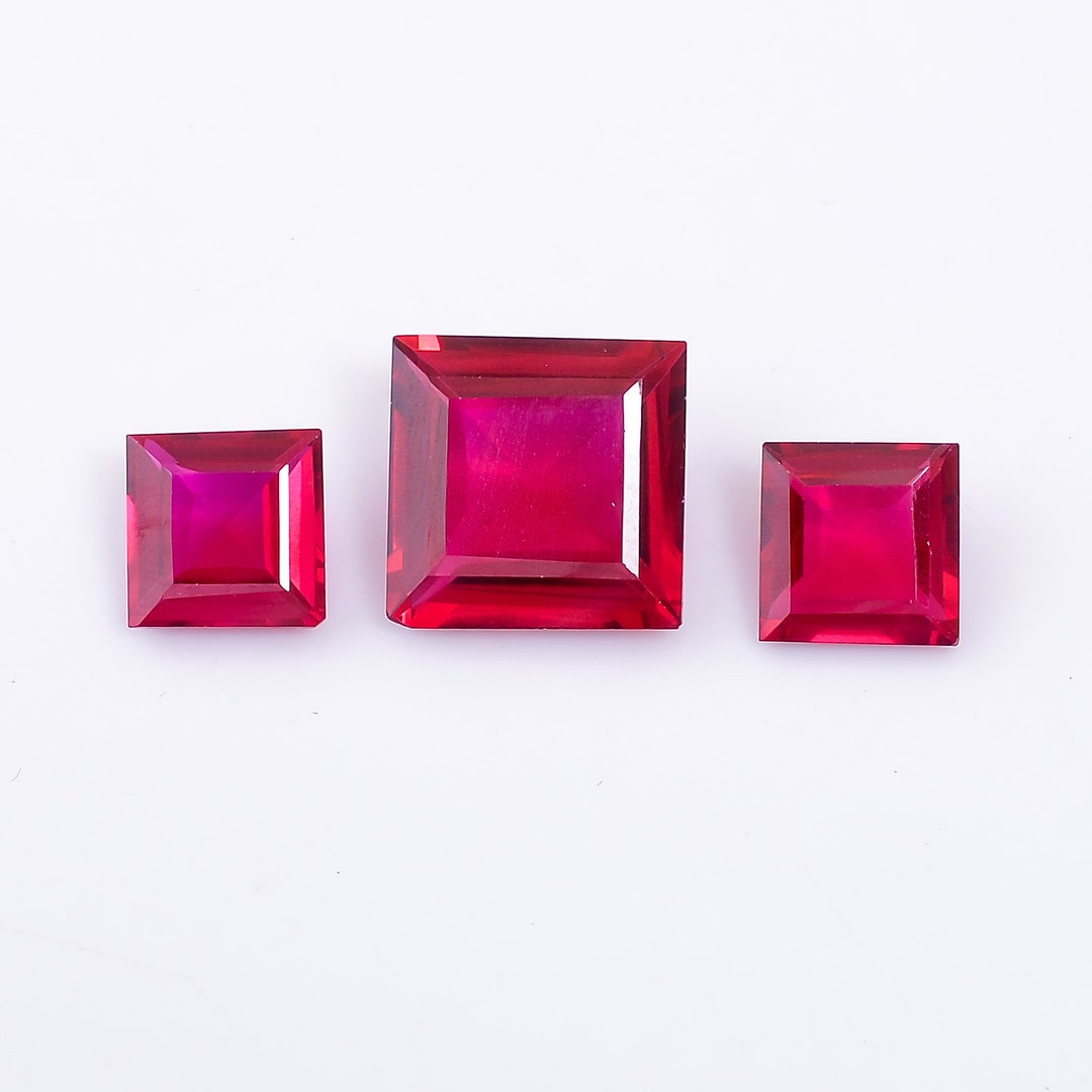 25 Ct. Lab Ruby Cut Stone Pair Square Shape Cut Stone Ruby Gemstone ...