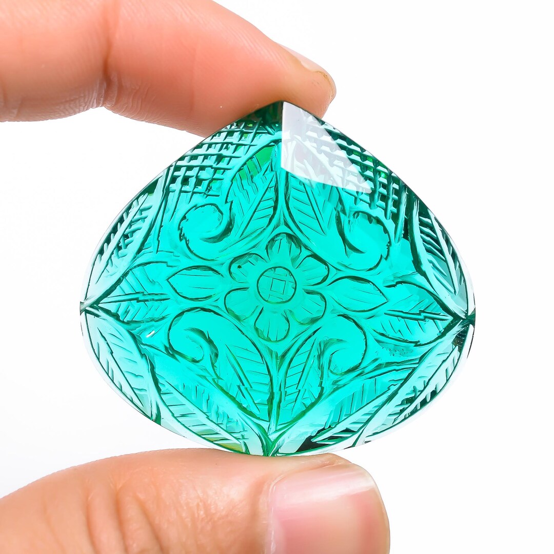 Carved Heart Lab-created Emerald: 91 Ct Loose Gemstone 40X36X13 Mm - Etsy