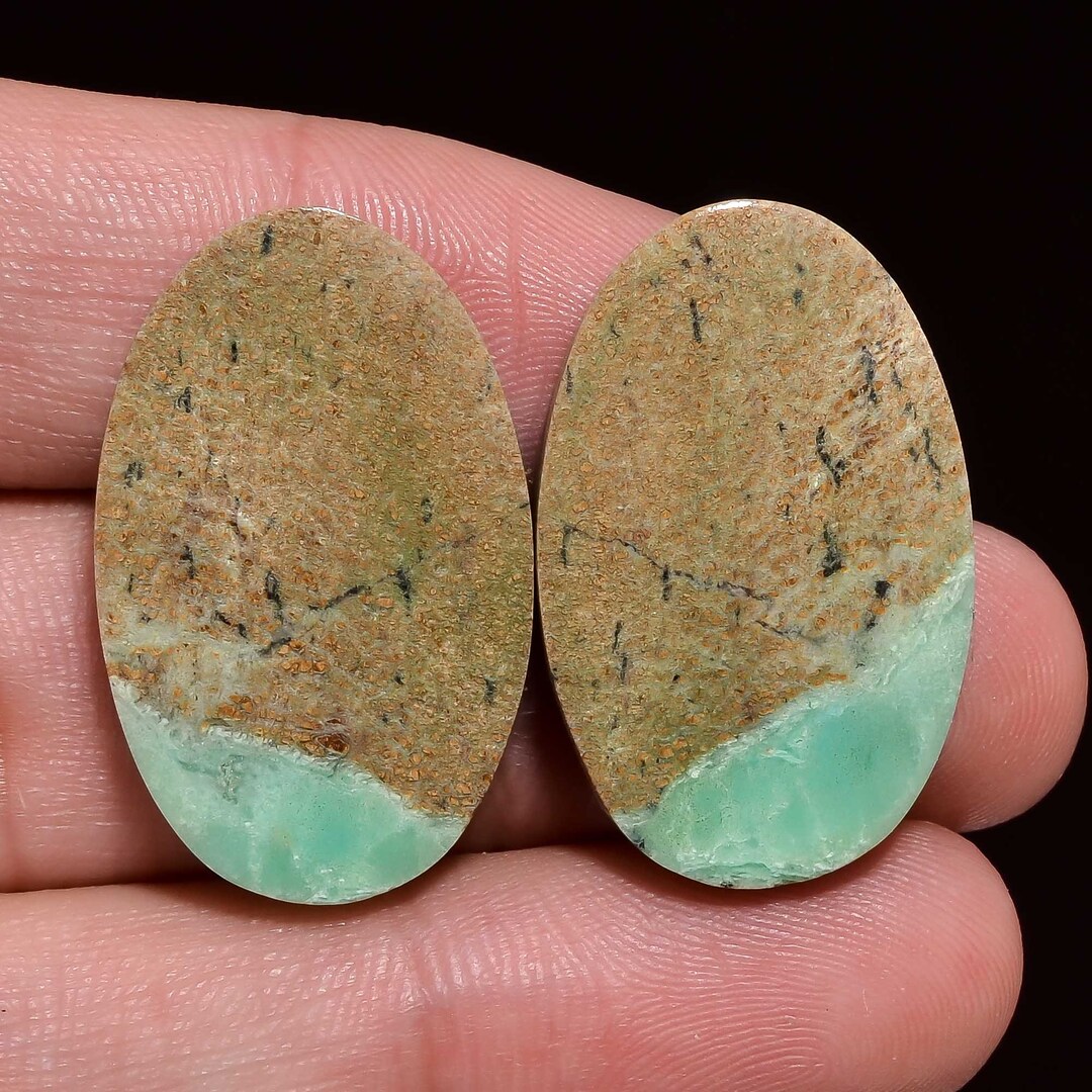 Natürliche Bio Chrysopras ovale Form Cabochon lose Edelstein Paar für die Herstellung von ...