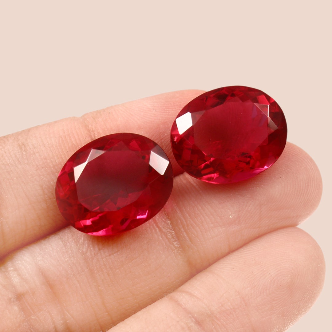 Lab Ruby Cut Pair Gemstone Cut Ruby Oval Shape Cut Stone Loose Wedding ...