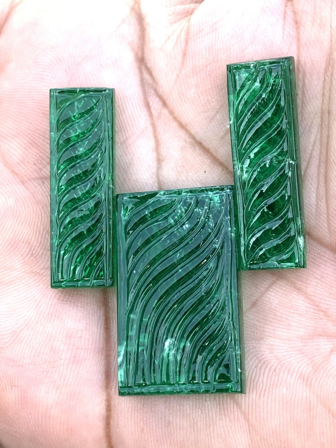Lab Created Emerald: Carved Rectangle Gemstone for Jewelry Making - Etsy