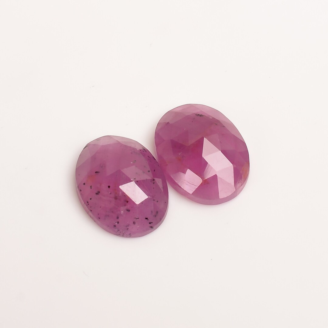 Pink Ruby Rose Cut Gemstone Pair: Faceted Oval Slices (16X12X5 Mm) - Etsy