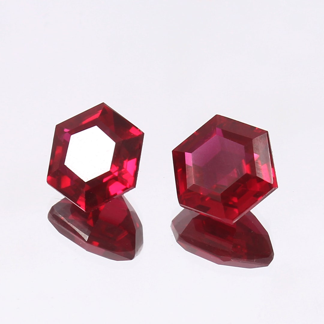 15 CT Lab Ruby Pair Gemstone Cut Ruby Hexagon Shape Cut Stone Loose ...