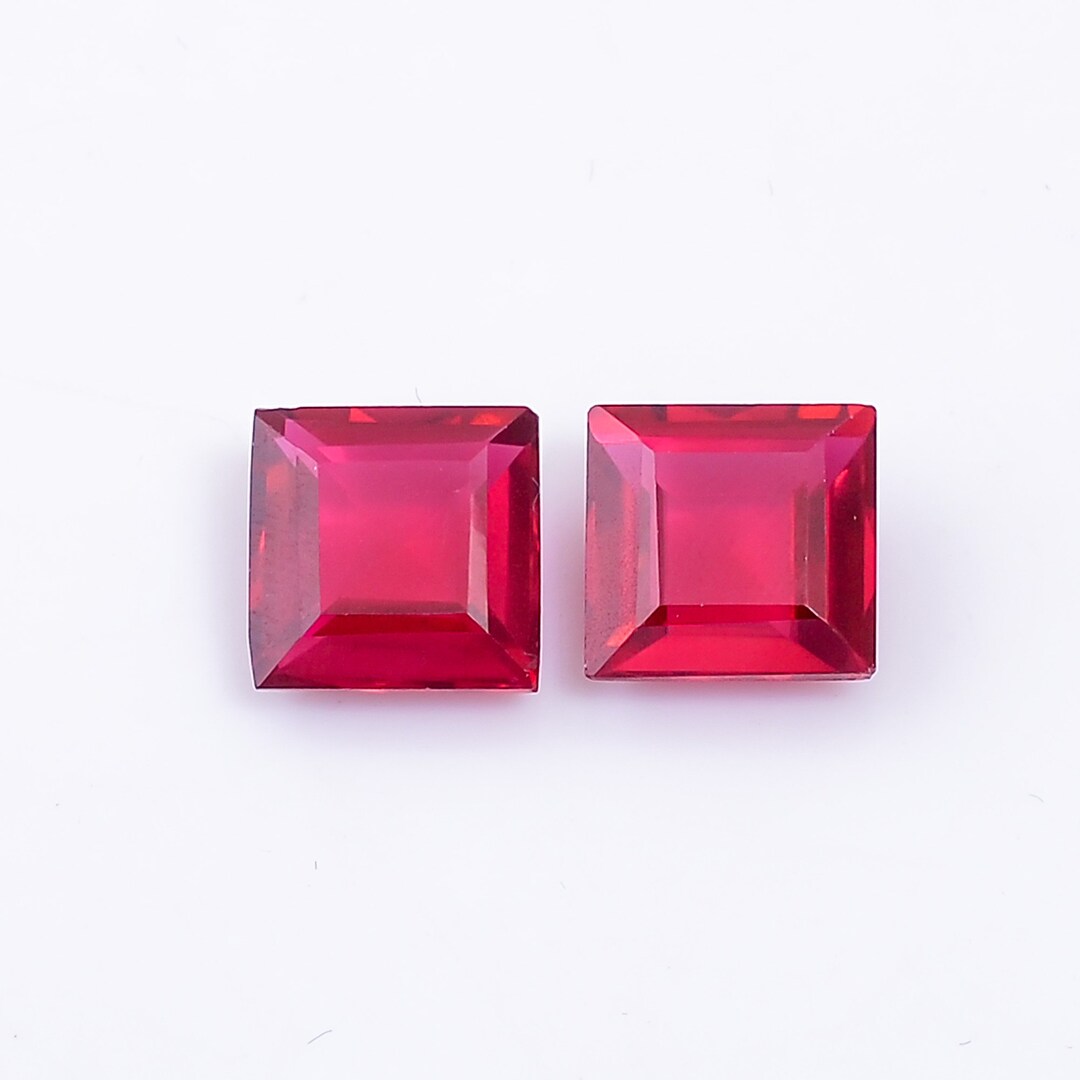 11.5 Ct. Lab Created Ruby Pair: Square Cut Loose Gemstones (10X10X5 Mm ...