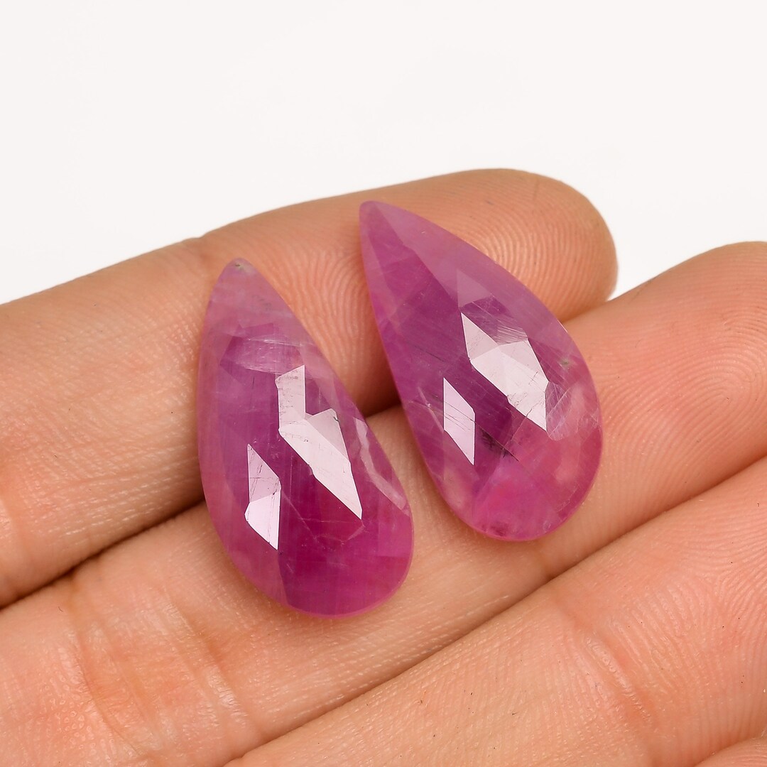 Natural Pink Ruby Rose Cut Gemstone Pair: Faceted Earring Slices ...