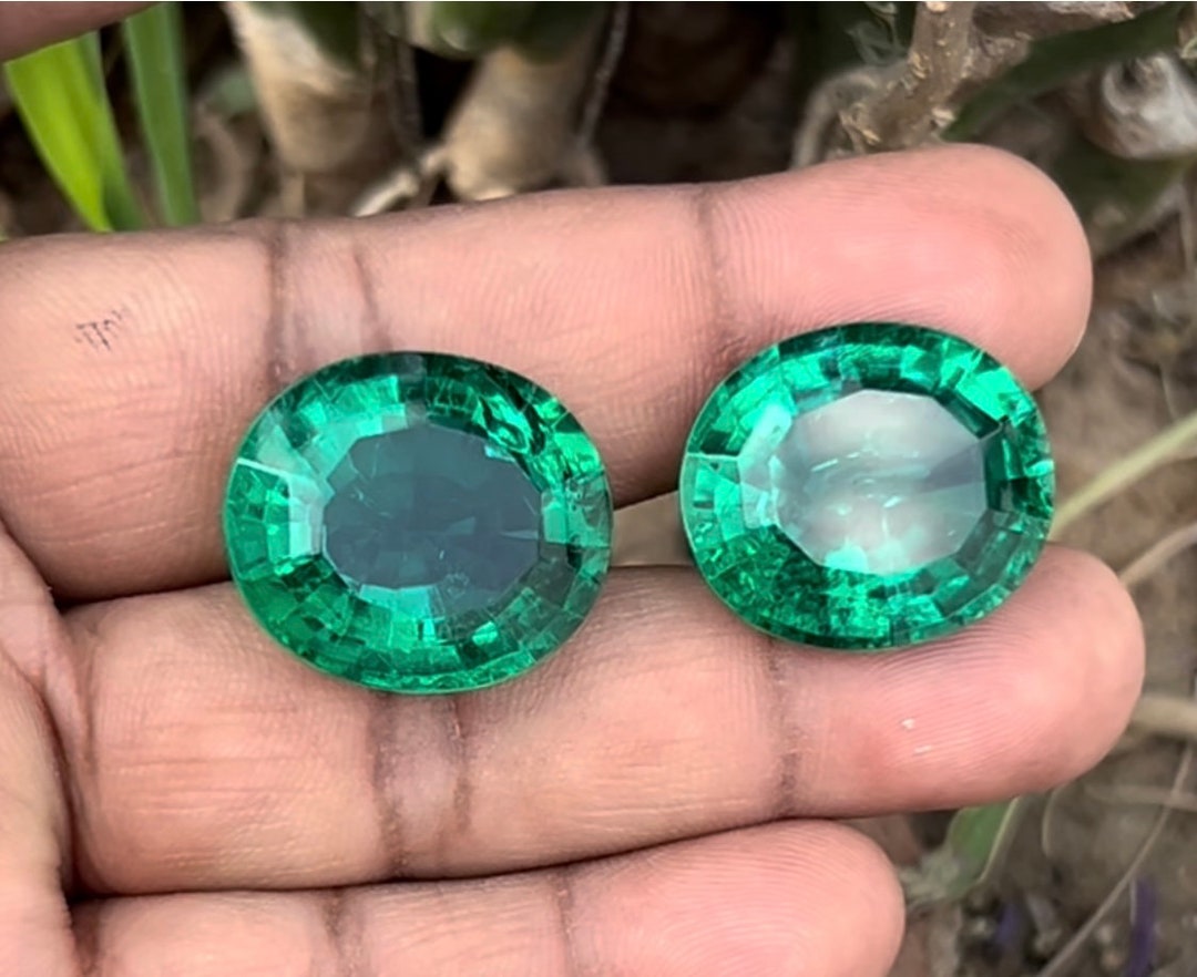 Lab Grown Emerald Cut Stone Oval Shape Pair Cut Stone Loose Gemstone ...