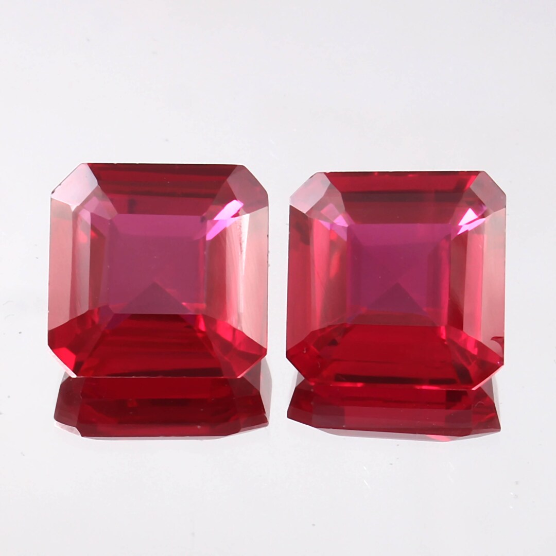 10 CT Lab Ruby Pair Gemstone Cut Ruby Square Shape Cut Stone Loose ...